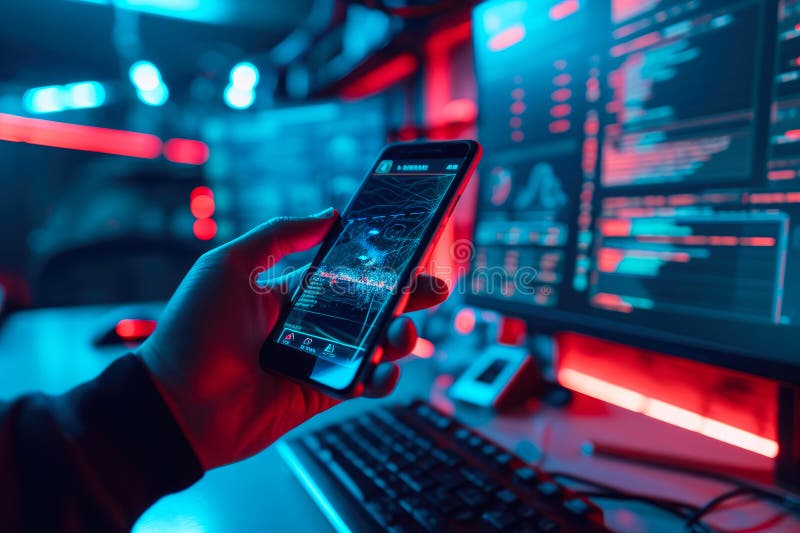 Digital Security Integration: Hand Holding Locked Smartphone. Stock ...