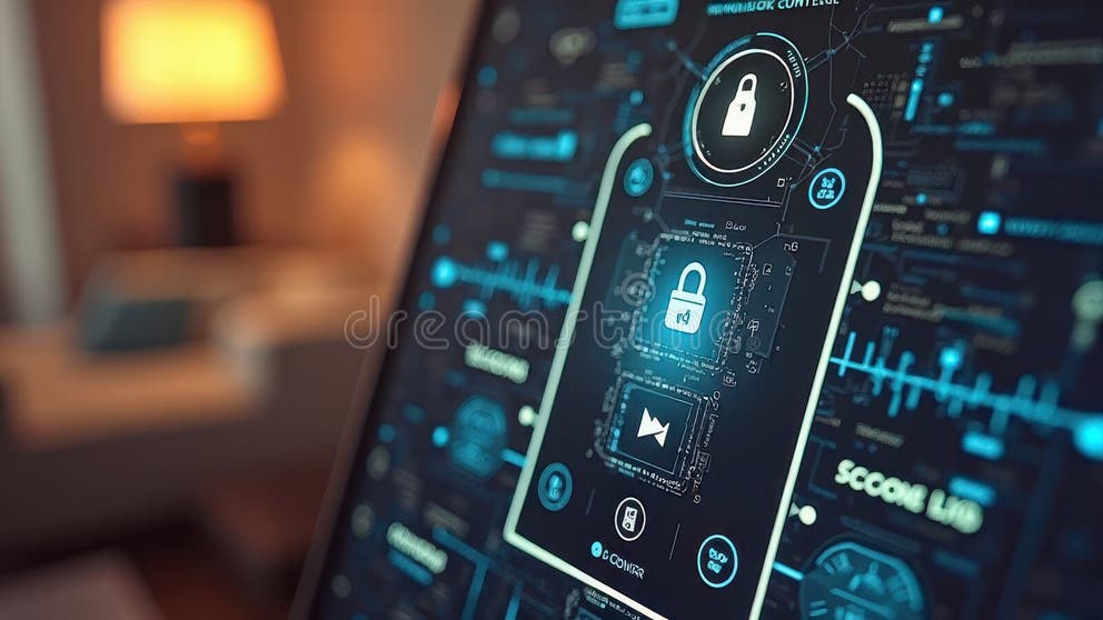 Digital Security Interface on Display Screen Featuring Key and Lock ...