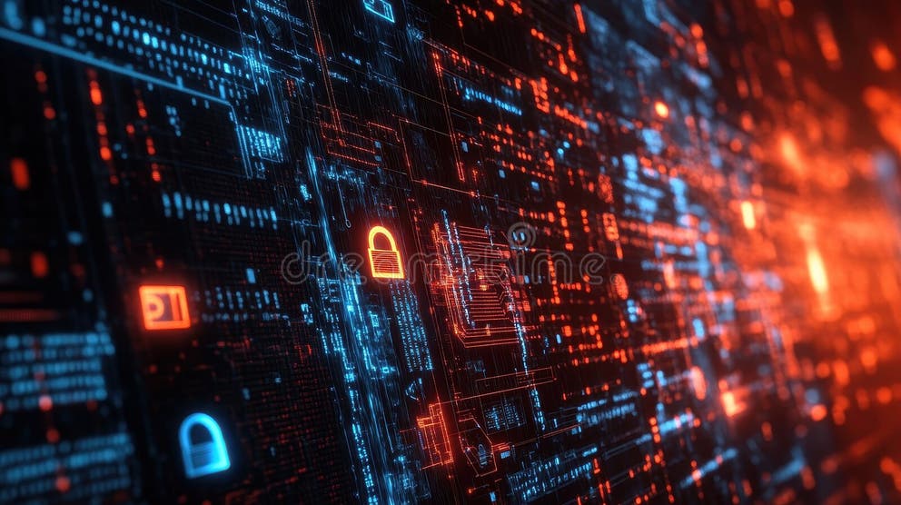 Digital Security Interface with Glowing Lock Icon and Circuitry Stock ...