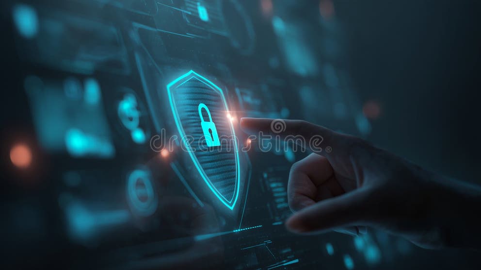 Digital Security Interface with Glowing Lock Symbol and Hand Interacting with Technology Stock ...