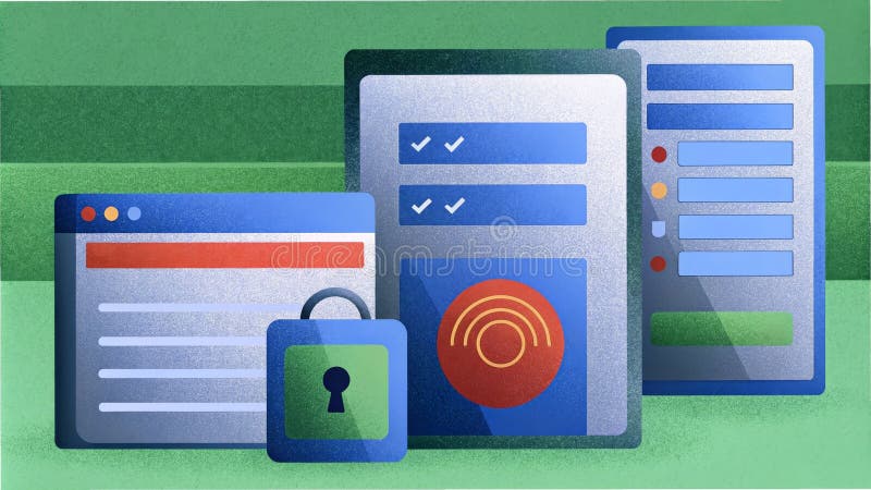 Digital Security Interface with Lock Symbol and Checklists on a Green ...