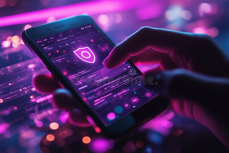 Digital Security Interface on Smartphone with Vibrant Colors in a Dark ...