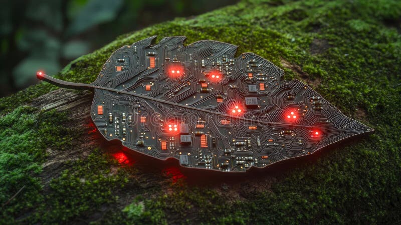 Digital Security Leaf Circuit Board with Encryption on Mossy Log Stock ...