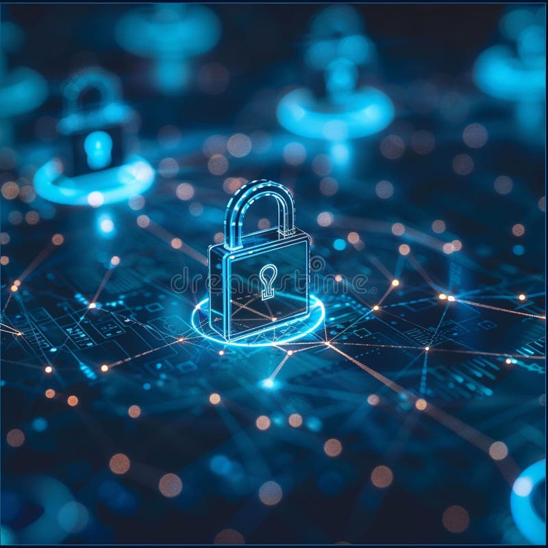 Digital Security Lock on Abstract Network Background Stock Illustration ...