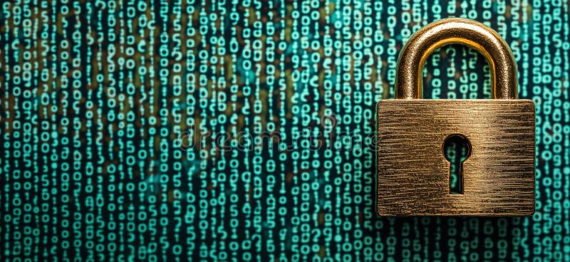 Digital Security Lock Against Binary Code Background Representing Data Protection And