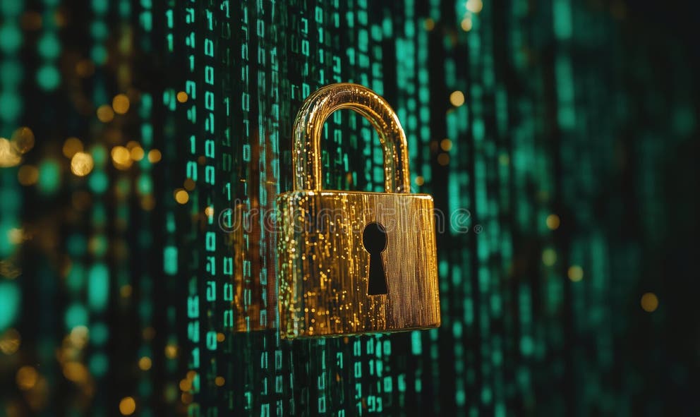 Digital Security Lock Against Binary Code Background, Symbolizing Cybersecurity and Data ...