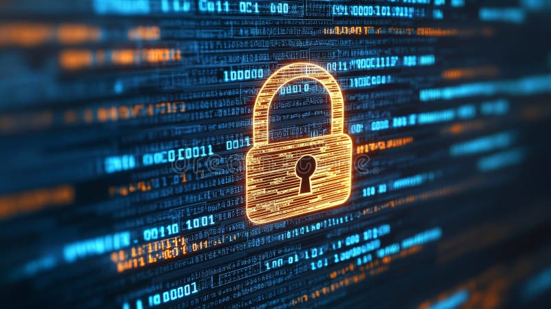 Digital Security Lock on Binary Code Background, Cybersecurity and Data Protection Concept ...