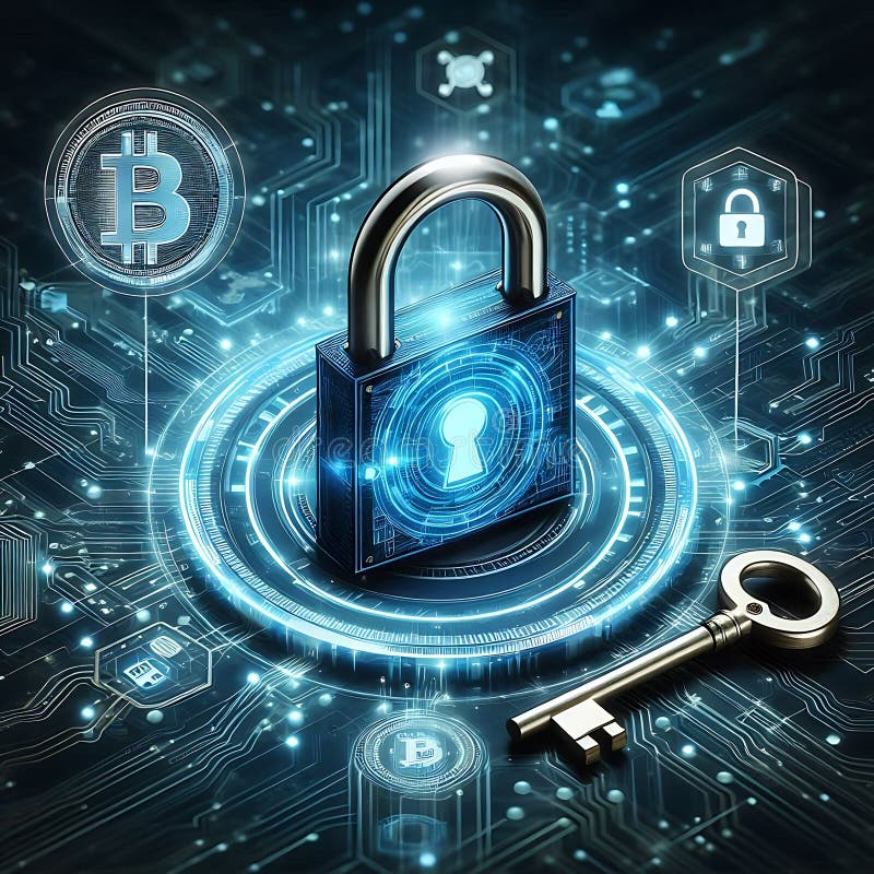 Digital Security Lock with Blockchain Icons and Transparent Elements ...