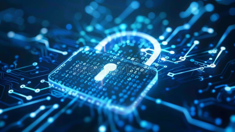 Digital Security Lock on Blue Circuit Board Stock Image - Image of tech ...