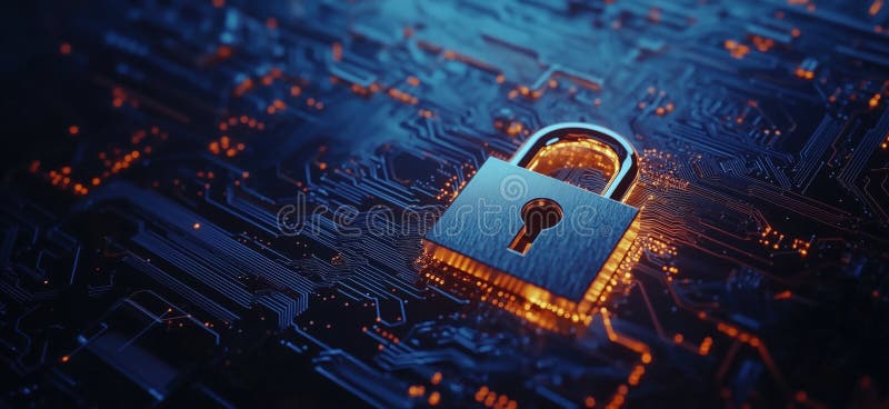 Digital Security Lock on Circuit Board Background Representing ...