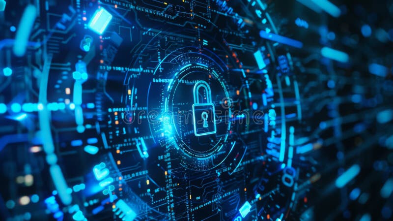 Digital Security Lock in a Cybersecurity Network Hub Stock Photo ...
