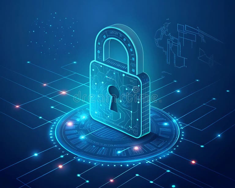 A Digital Security Lock Futuristic Padlock Illustration with Binary ...