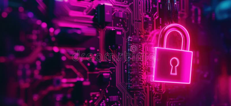Digital Security Lock Glowing on Circuit Board Background, Representing ...