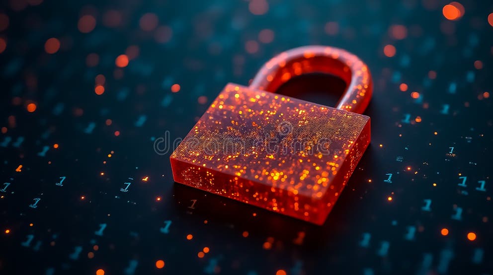 Digital Security Lock with Glowing Elements on Binary Code Background Representing Cybersecurity ...