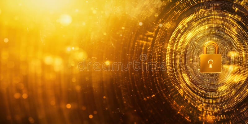 Digital Security Lock, Glowing Golden Background, Abstract Technology Concept, Data Protection ...