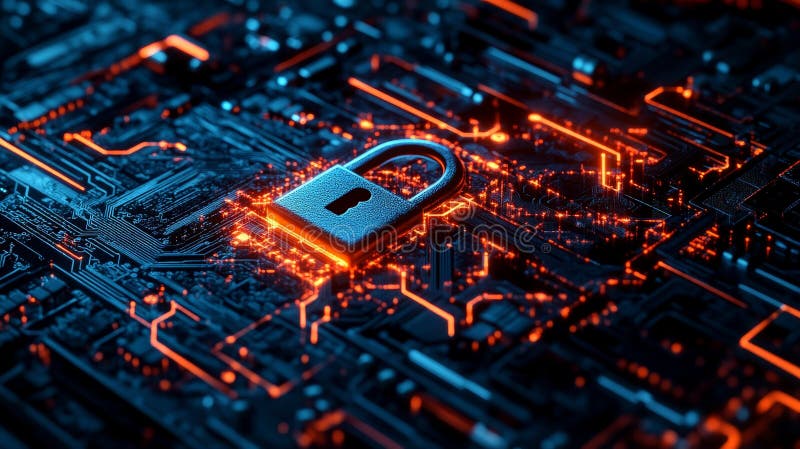 AI-Powered Security Lock in Digital Network Stock Illustration ...