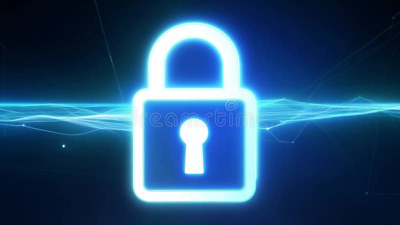 Digital Security Lock Icon on a Blue Abstract Background Representing ...