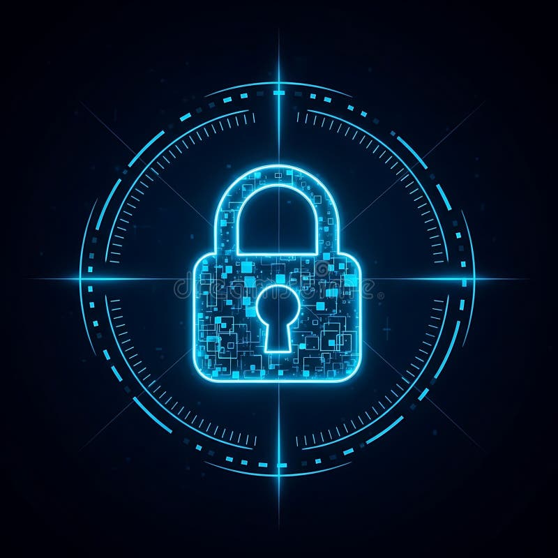 Digital Security Lock Icon with Futuristic Target Reticle Stock Illustration - Illustration of ...