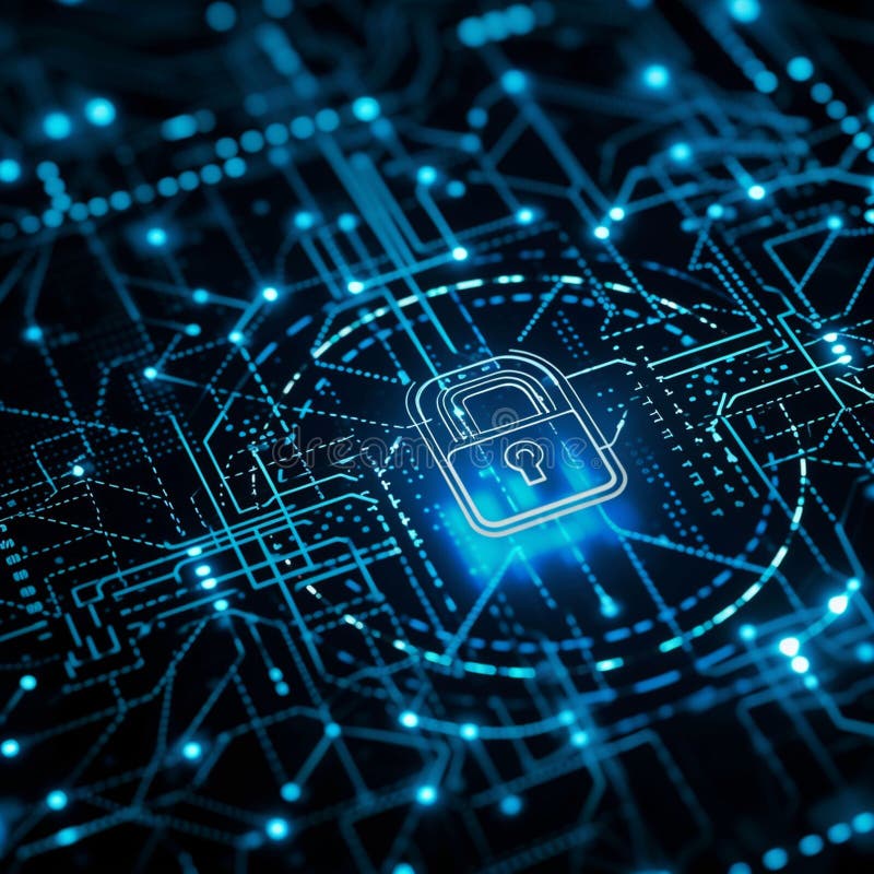 Digital Security Lock Illustration with Circuit Board Background Stock ...