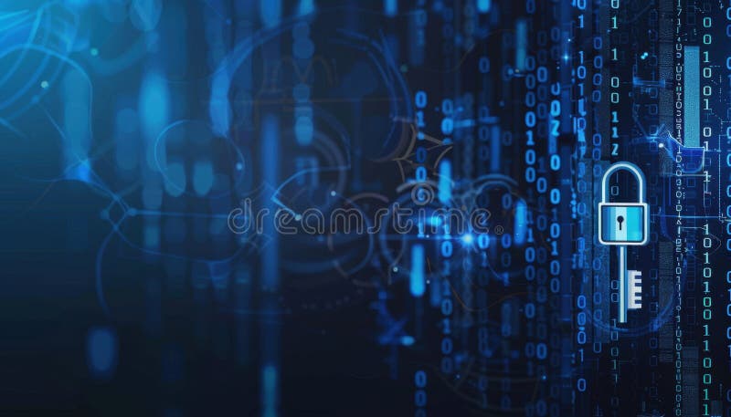 Digital Security Lock and Key in a Blue Binary Code Background Stock Photo - Image of ...