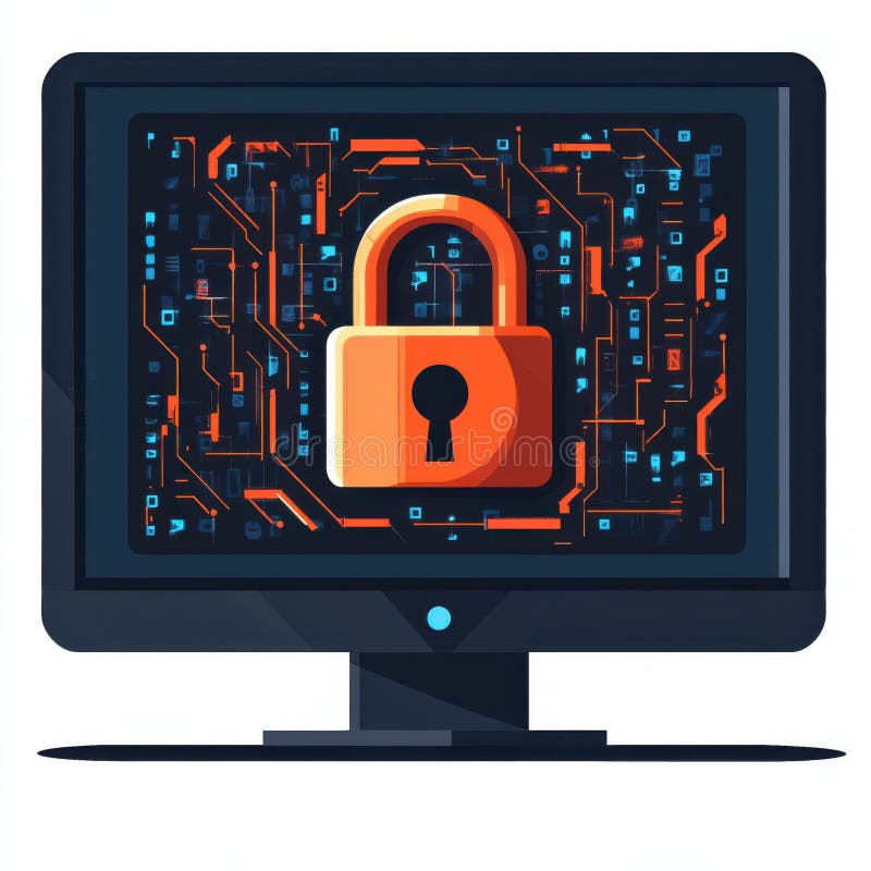 Digital Security Lock Screen Cyber Protection Online Safety, Isolated ...