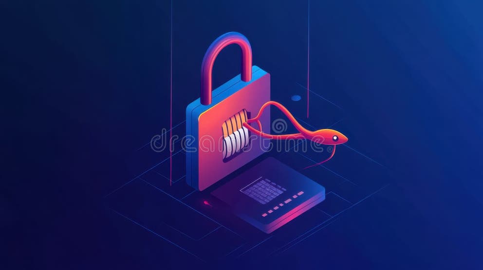 Digital Security Lock with a Snake Representing Cybersecurity Threats ...