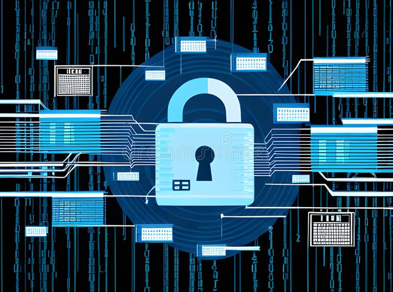 Digital Security Lock Surrounded by Data Streams and Binary Code ...