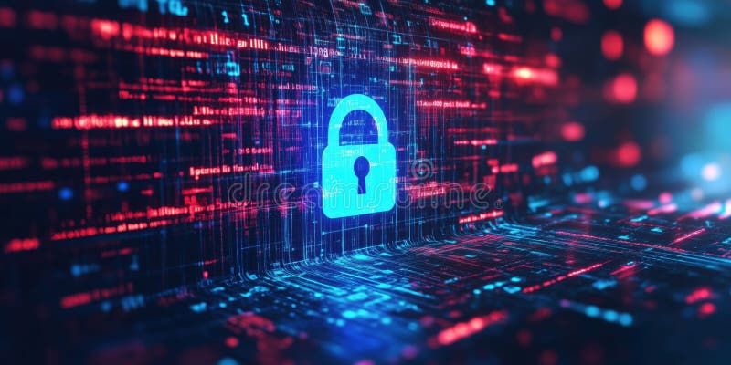 Digital Security Lock Symbol on Abstract Data Background with Glowing ...