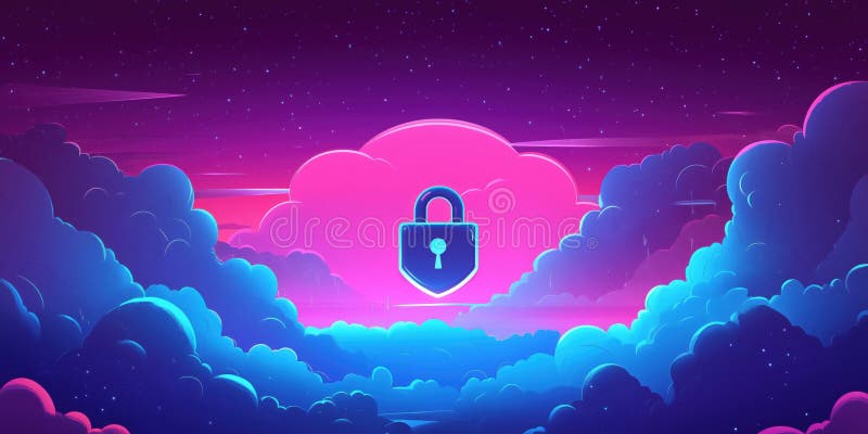 Digital Security Lock Symbol Floating in Vibrant Clouds, Cosmic ...