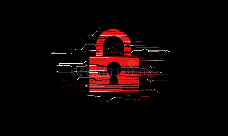 Digital Security Lock Symbol with Glitch Effect Representing ...