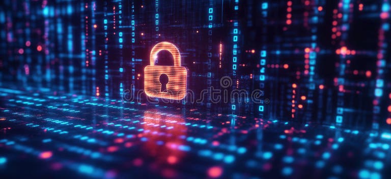 Digital Security Lock Symbol Glowing in Futuristic Data Environment ...