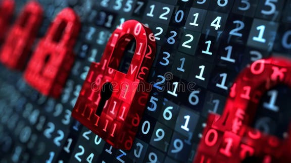 Digital Security Measures Highlighted by Red Locks Over Binary Code in ...