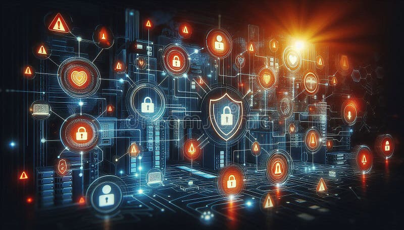Digital Security Network with Lock Symbols and Alerts Stock ...
