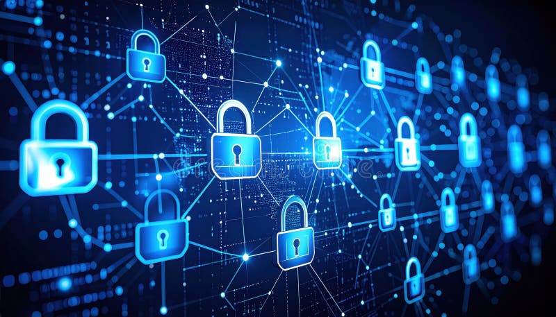 Digital Security Network with Multiple Lock Icons Representing Data Protection Stock Image ...