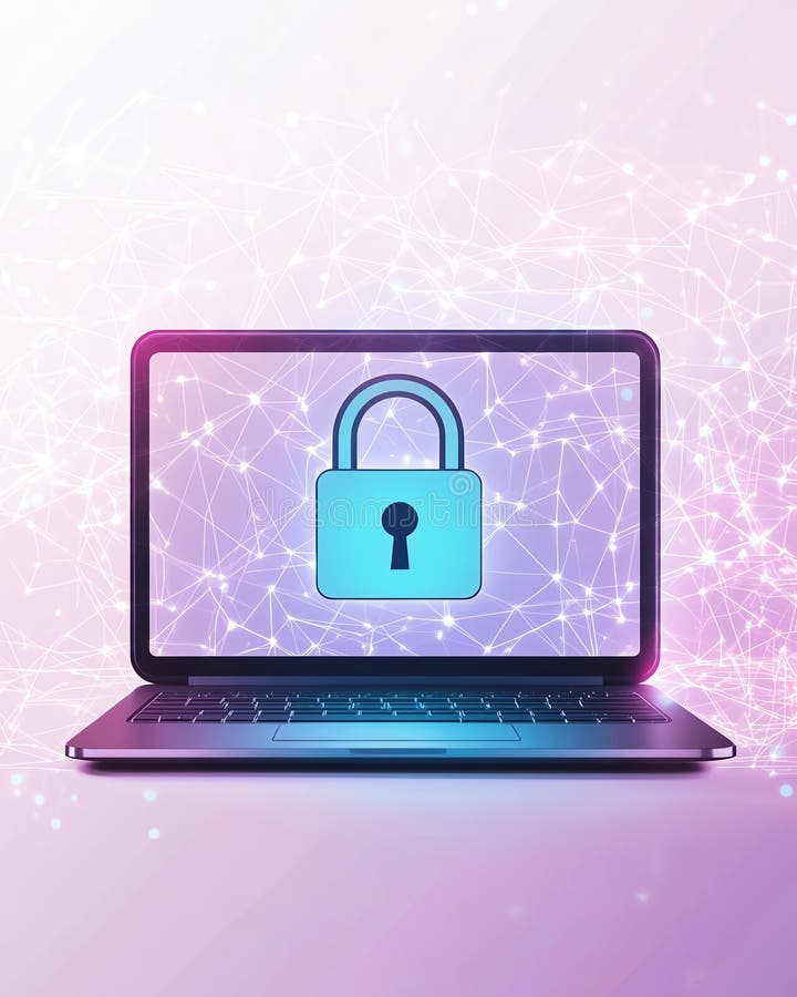 Digital Security and Privacy Concept with a Blank-screen Laptop, a ...