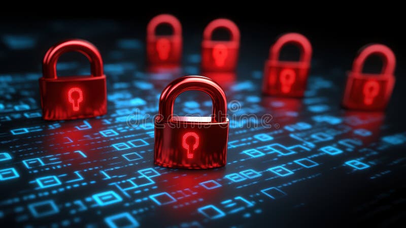 Digital Security, Red Padlock Protecting Circuitry in Cyberspace Data ...