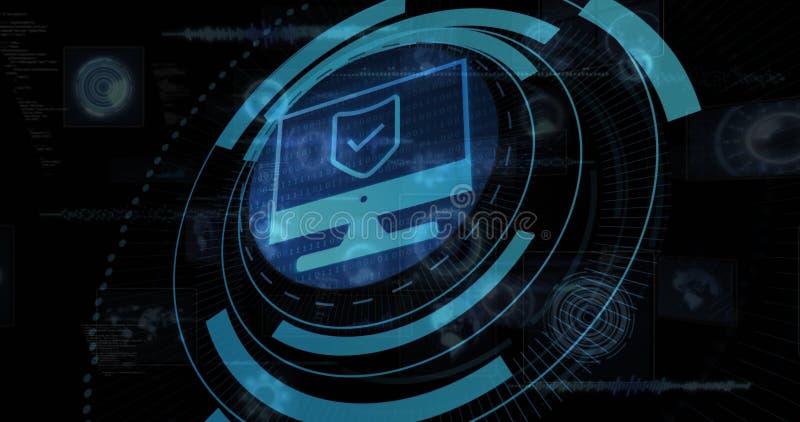 Digital Security Shield Animation Over Computer Screen with Binary Code Background Stock Video ...