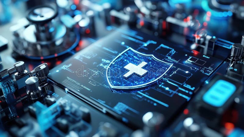 Digital Security Shield on a Circuit Board Background, Symbolizing ...