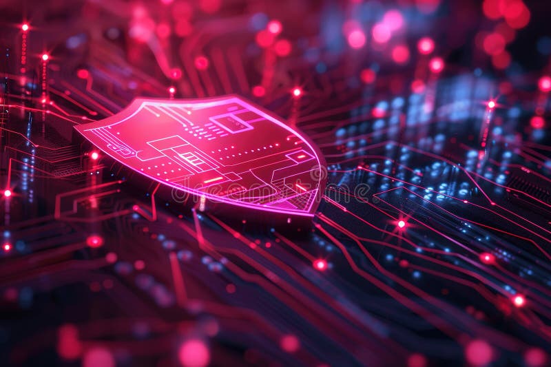 Digital Security Shield on a Cyber Background with Red Highlights Stock ...