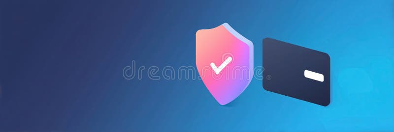 Digital Security Shield with Check Mark and Credit Card on Gradient ...