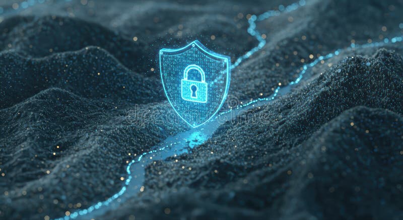A Digital Security Shield Featuring a Glowing Padlock on a Textured ...