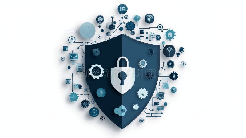 A Digital Security Shield Featuring a Padlock, Surrounded by Technology ...