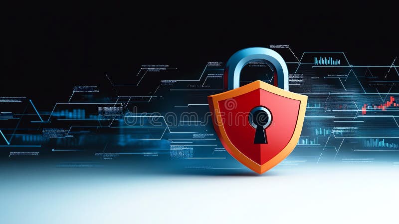 Digital Security Shield with Lock Symbol on Abstract Background Stock ...