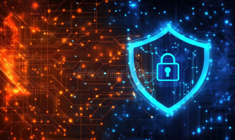 Digital Security Shield with Padlock Symbol on Circuit Board Background ...