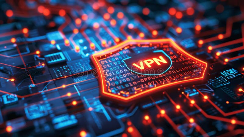 Digital Security Shield Representing VPN Technology on a Circuit Board ...