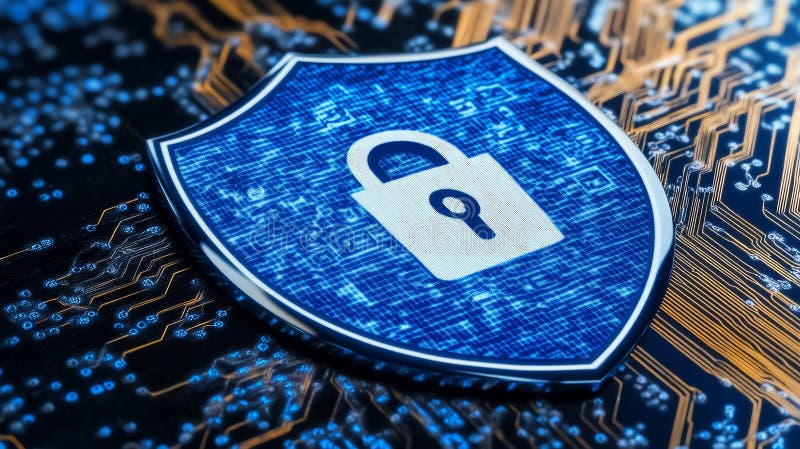 Digital Security Shield Symbol with Lock on Electronic Circuit ...