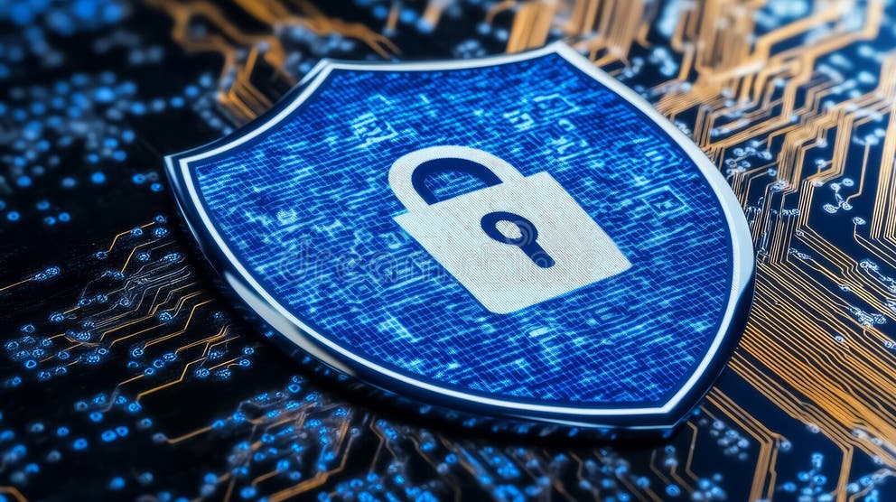 Digital Security Shield Symbol with Lock on Electronic Circuit ...