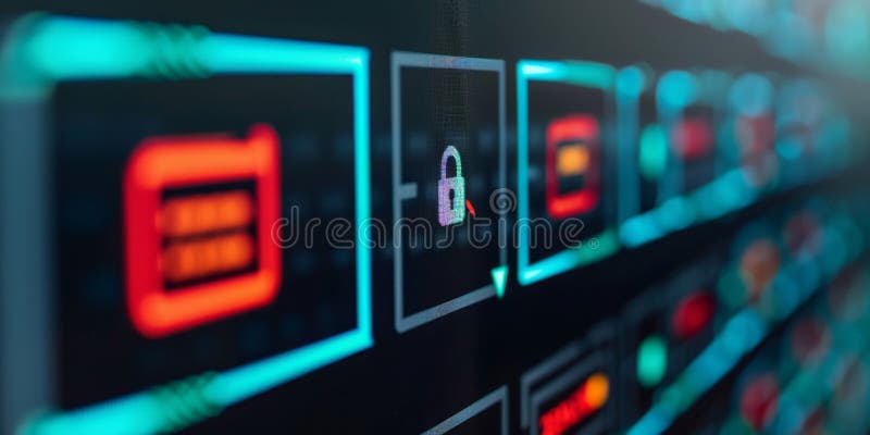 Digital Security System Interface with Locked Padlock Icon on a ...