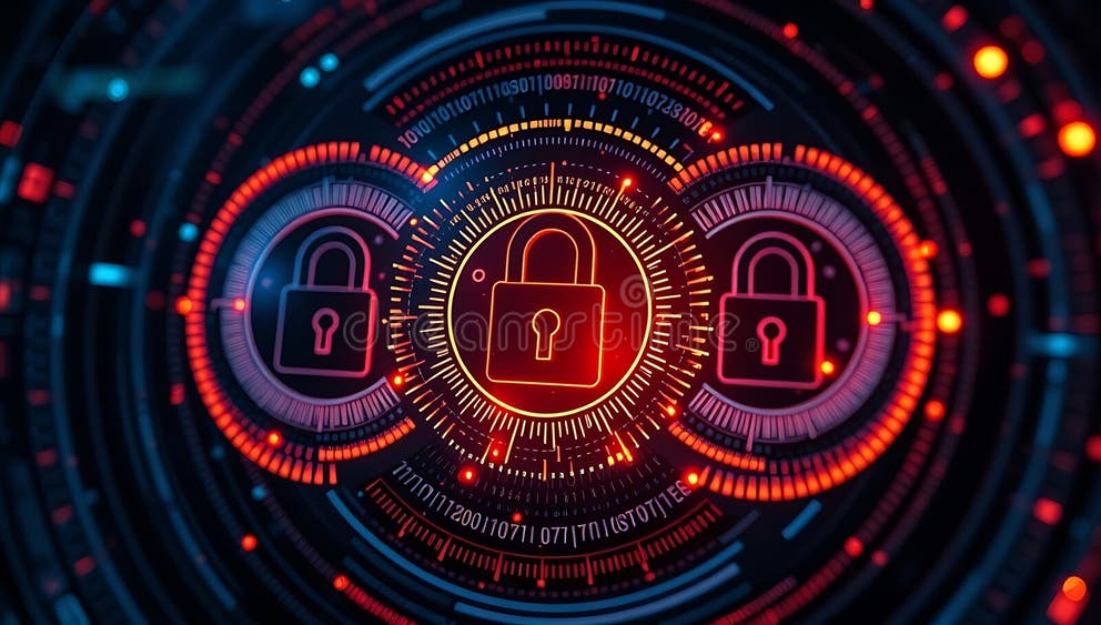 Digital Security System Network Padlock Protection Stock Illustration ...