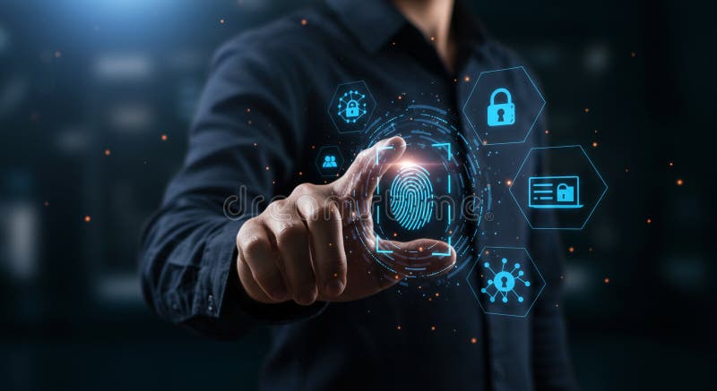 Digital Security Technology with Fingerprint and Security Icons ...